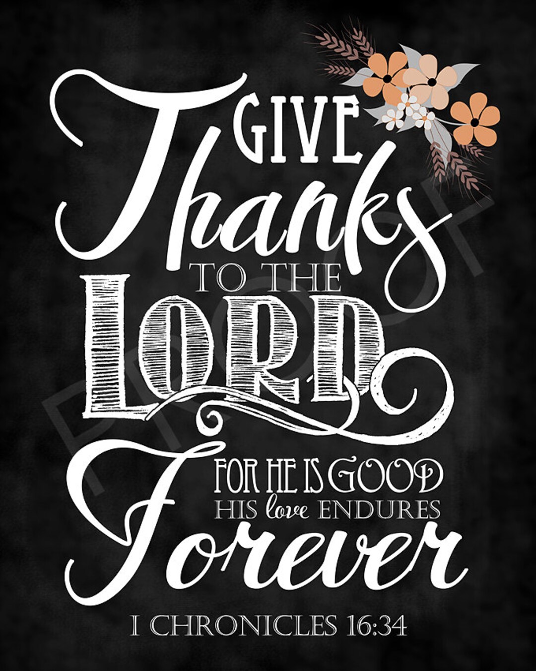 Scripture Art - I Chronicles 16:34 Chalkboard Style - Etsy