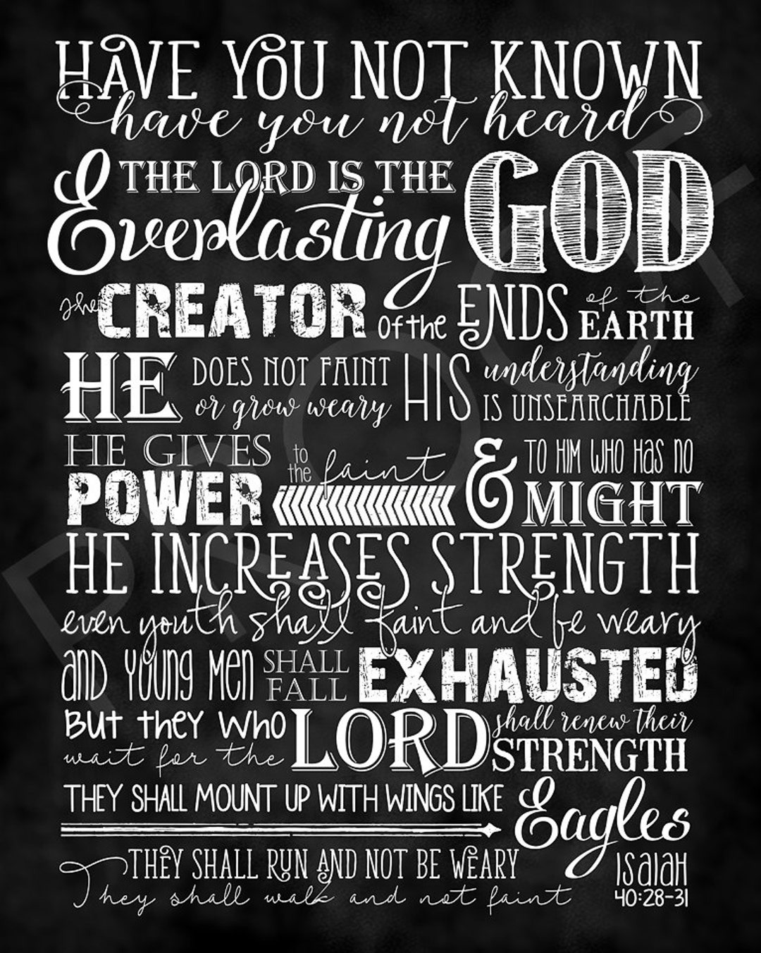 Scripture Art - Isaiah 40:28-31 ~ Chalkboard Style - Etsy
