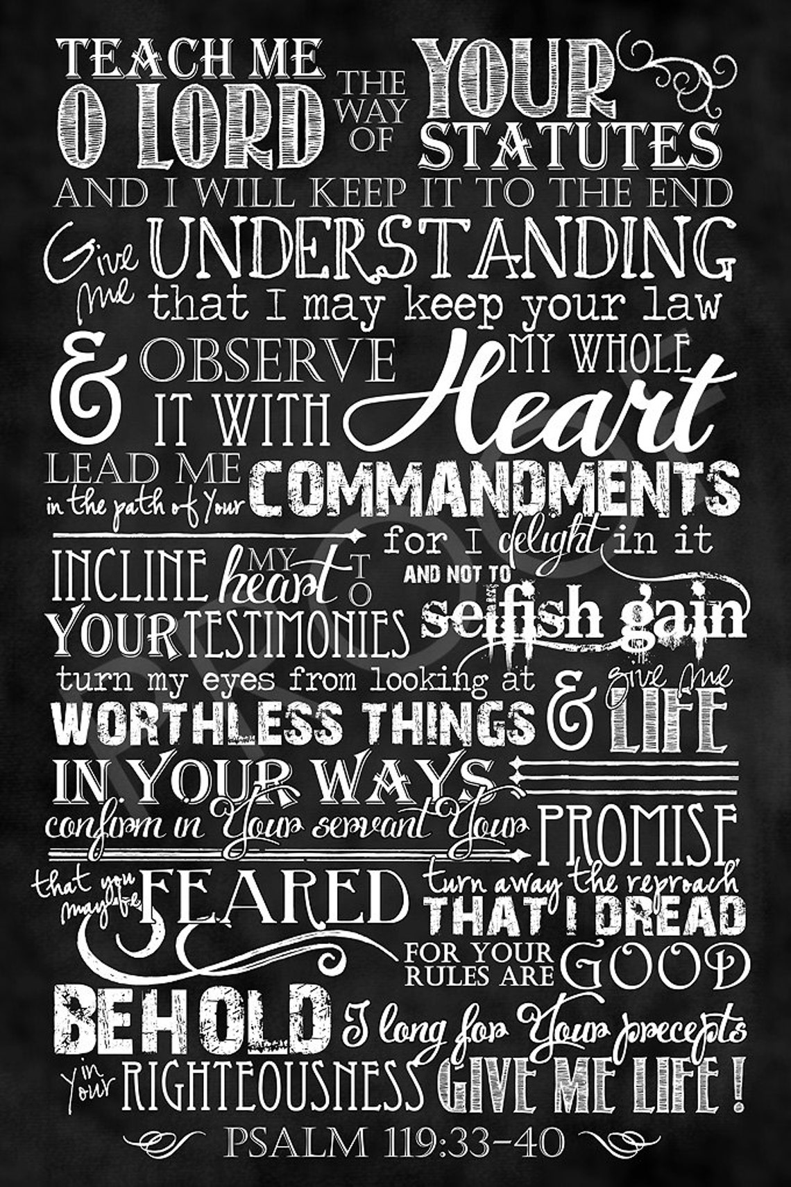 Scripture Art Psalm 119 33 40 Chalkboard Style Long Format Etsy