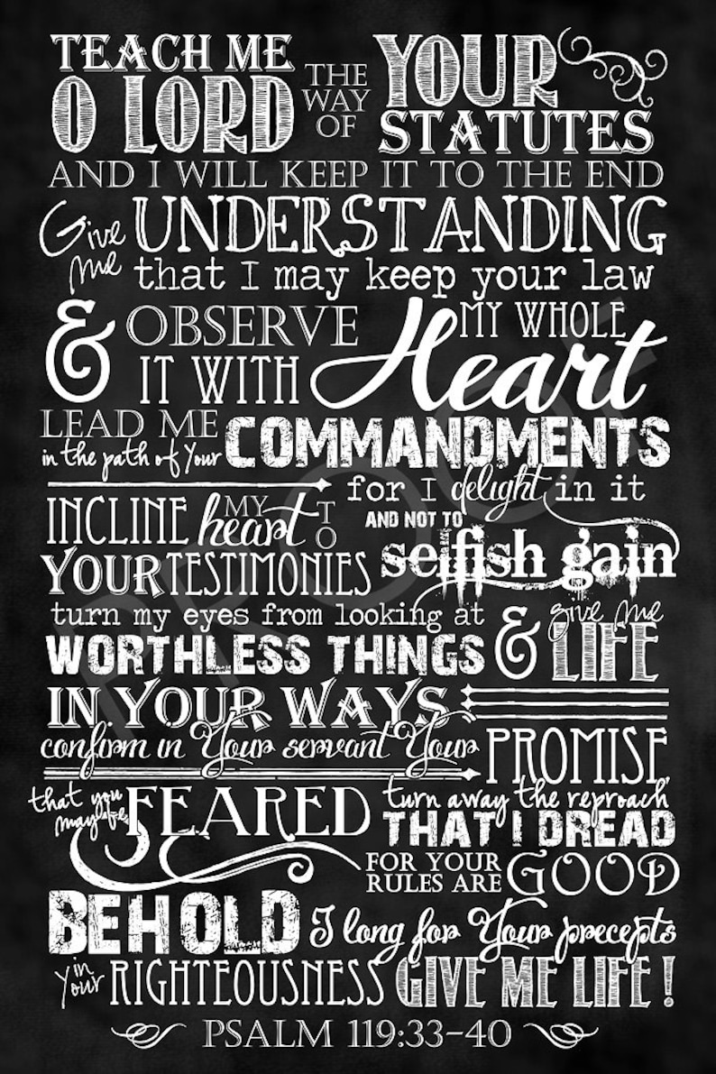 Scripture Art - Psalm 119:33-40 Chalkboard Style (long Format) - Etsy