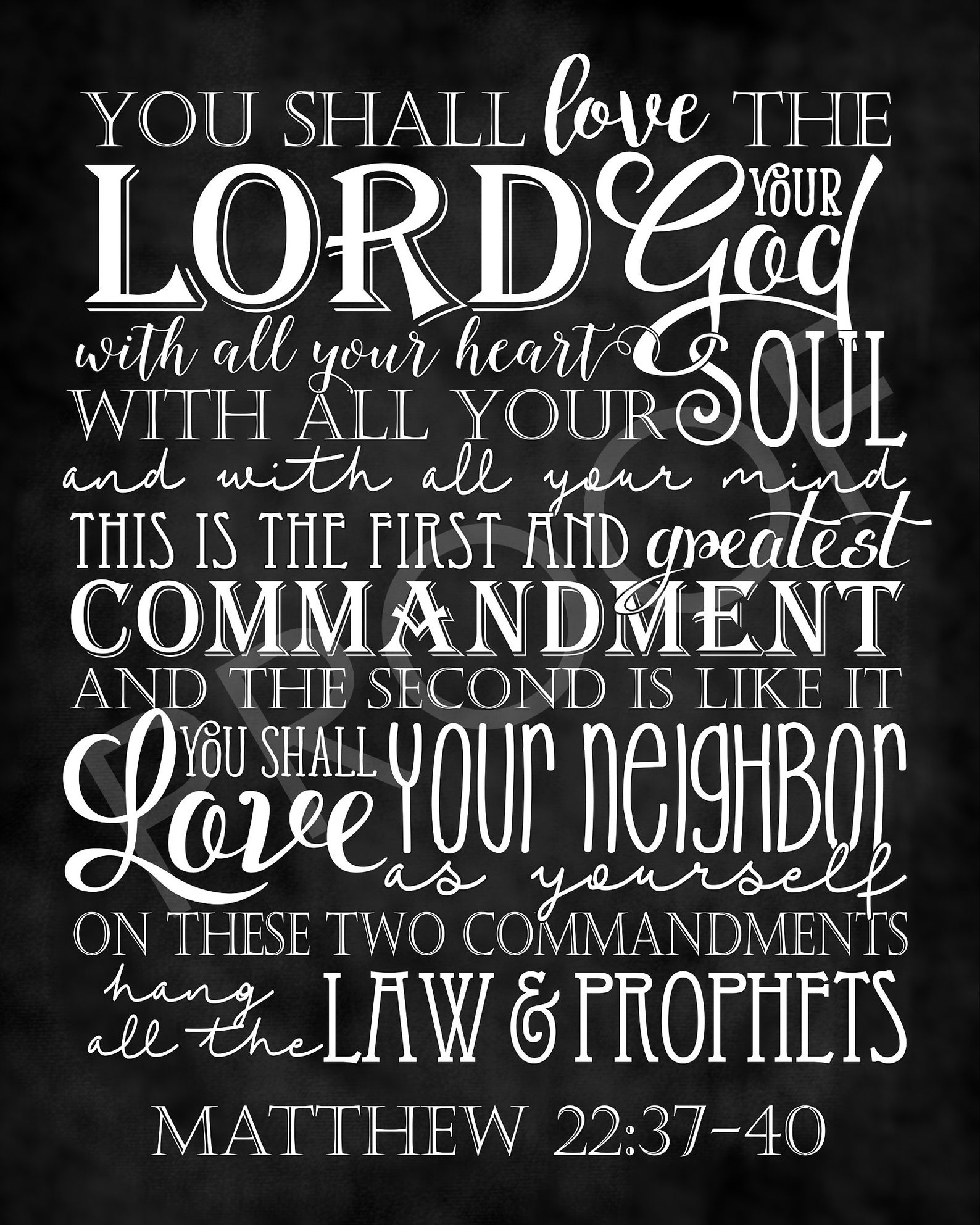 Scripture Art Matthew 22 37 40 Chalkboard Style Etsy