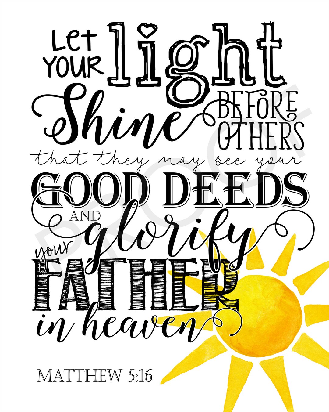 Scripture Art Matthew 5 16 With Watercolor Sun Chalkboard Style Etsy
