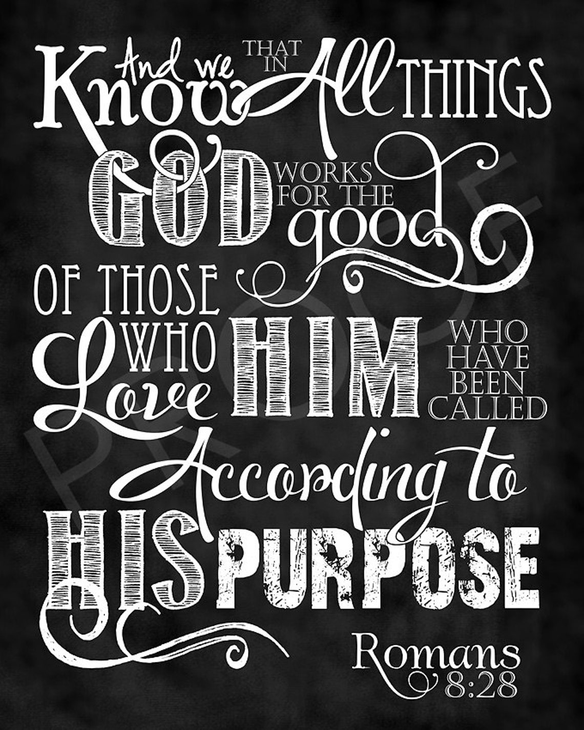 Scripture Art Romans 8:28 Chalkboard Style - Etsy