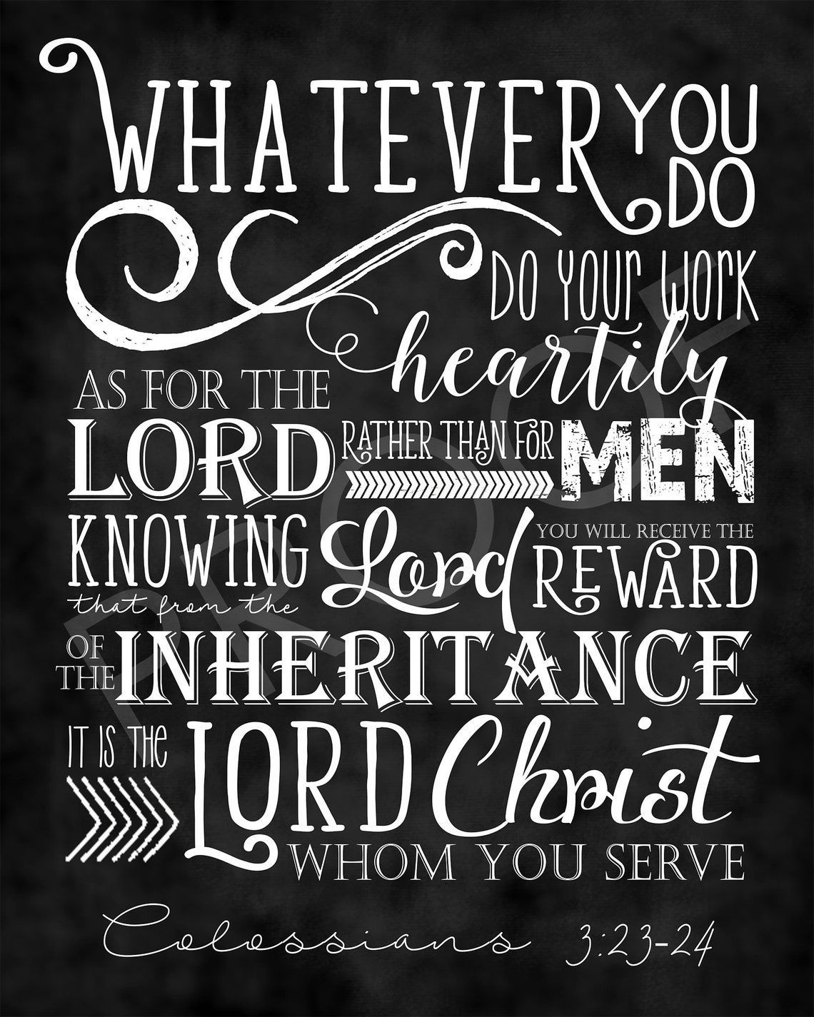 Scripture Art Colossians 3:23-24 Chalkboard Style - Etsy