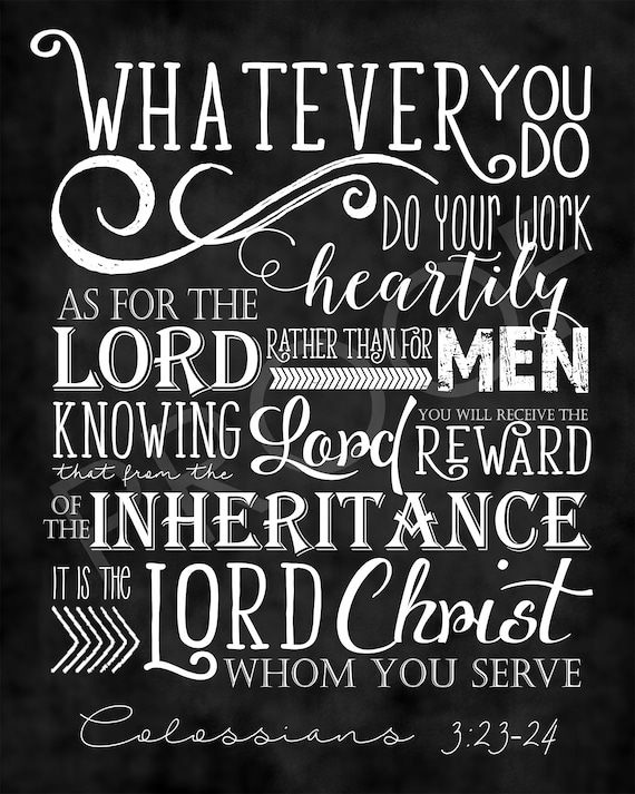 Scripture Art Colossians 3:23-24 Chalkboard Style | Etsy
