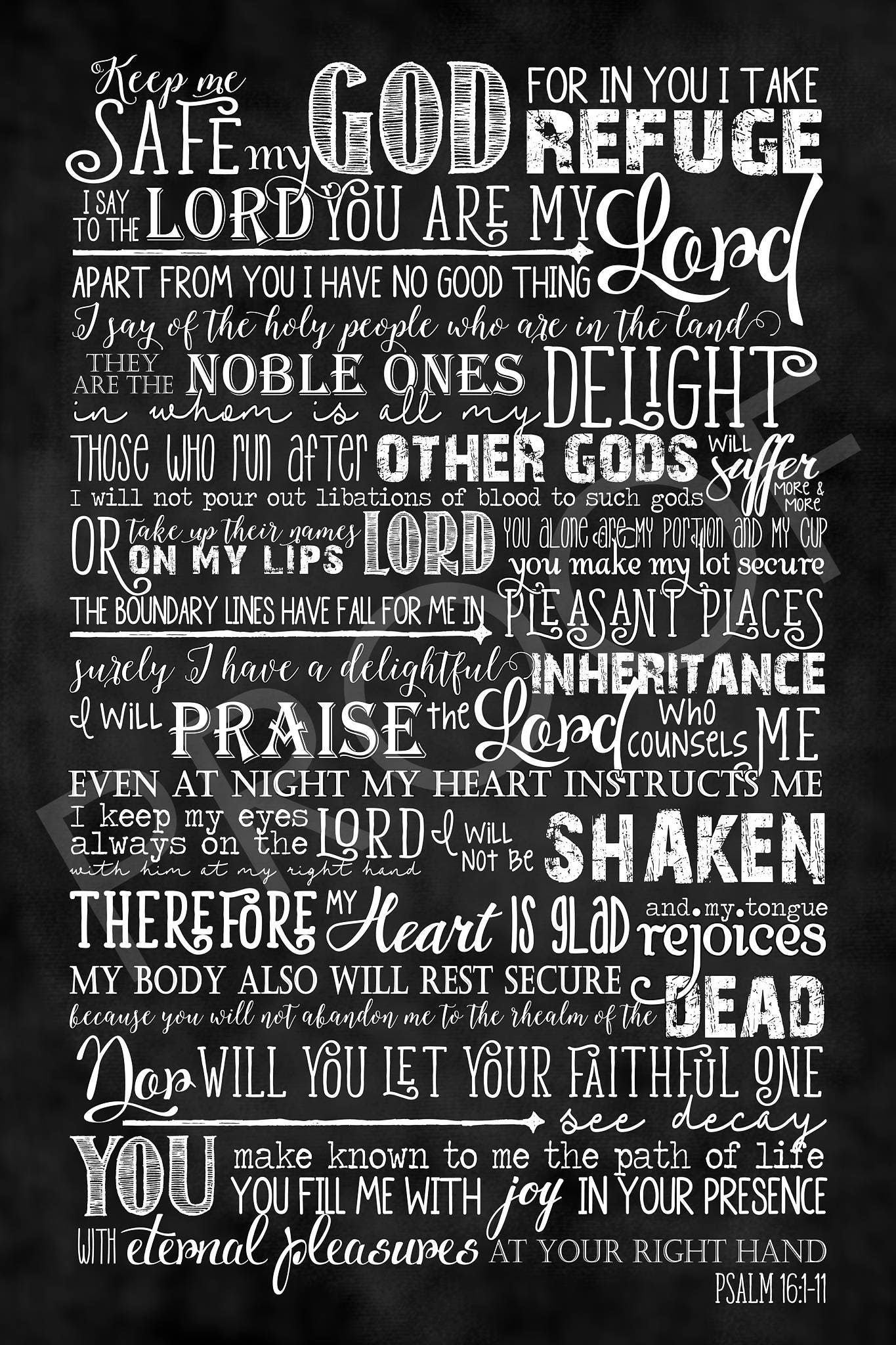 Scripture Art - Psalm 16:1-11 ~ Chalkboard Style (long Format) - Etsy