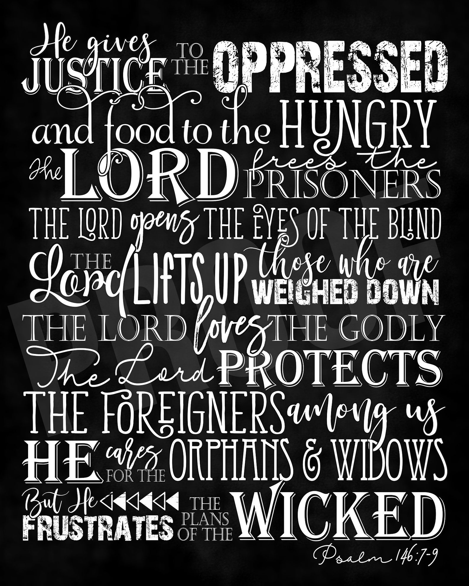 Scripture Art Psalm 146:7-9 Chalkboard Style | Etsy