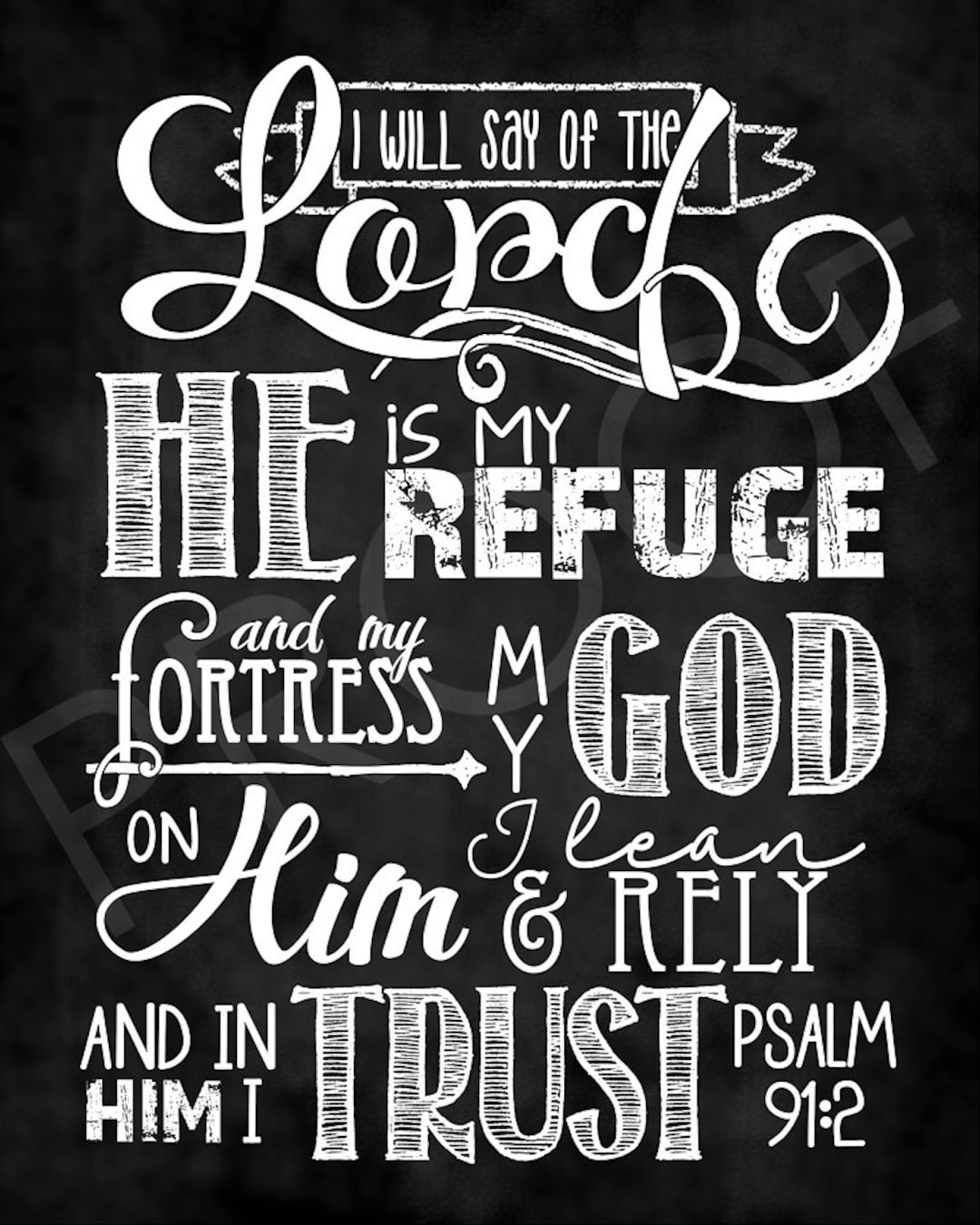 Scripture Art - Psalm 91:2 ~ Chalkboard Style - Etsy