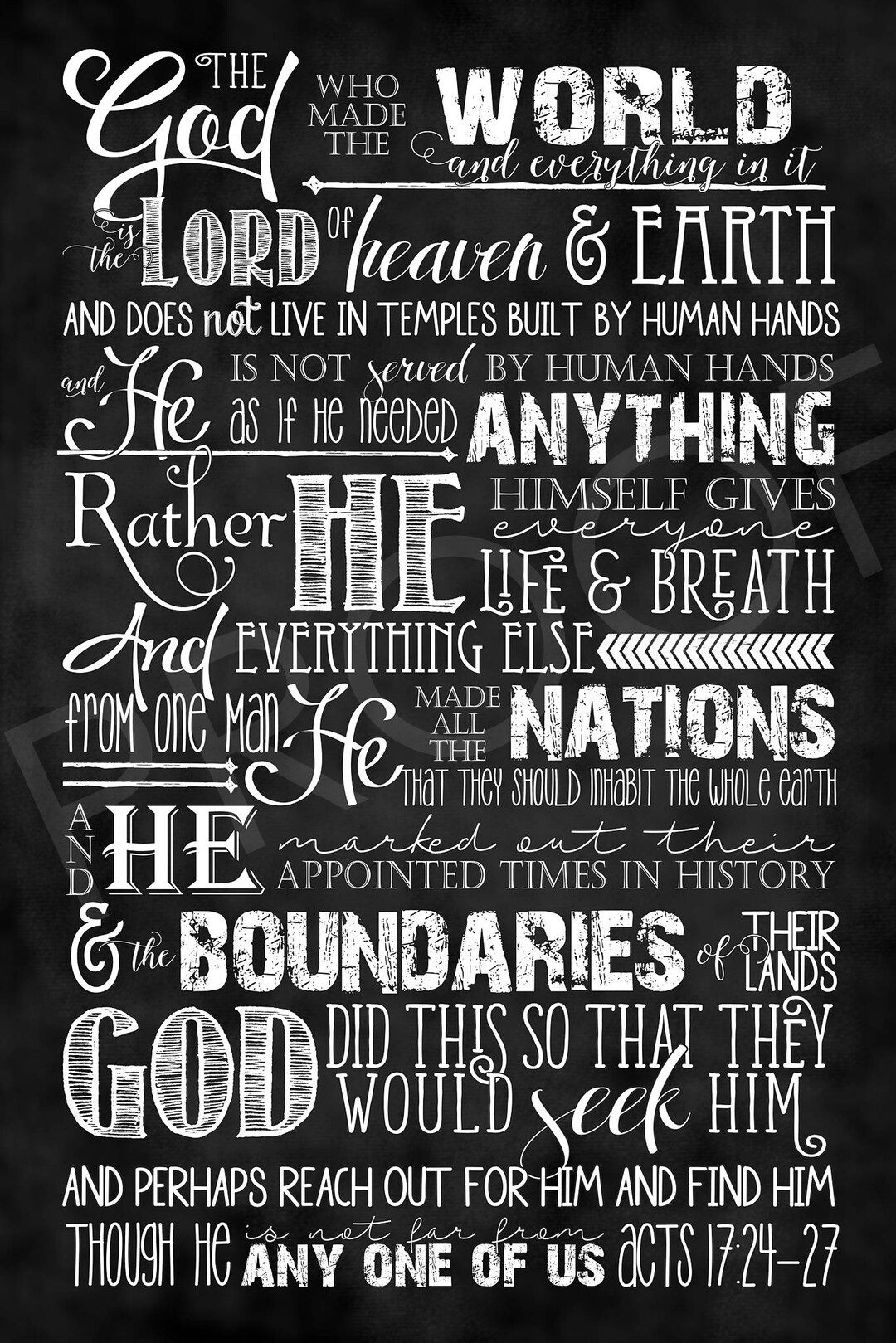 Scripture Art - Acts 17:24-27 ~ Chalkboard Style (long Format) - Etsy