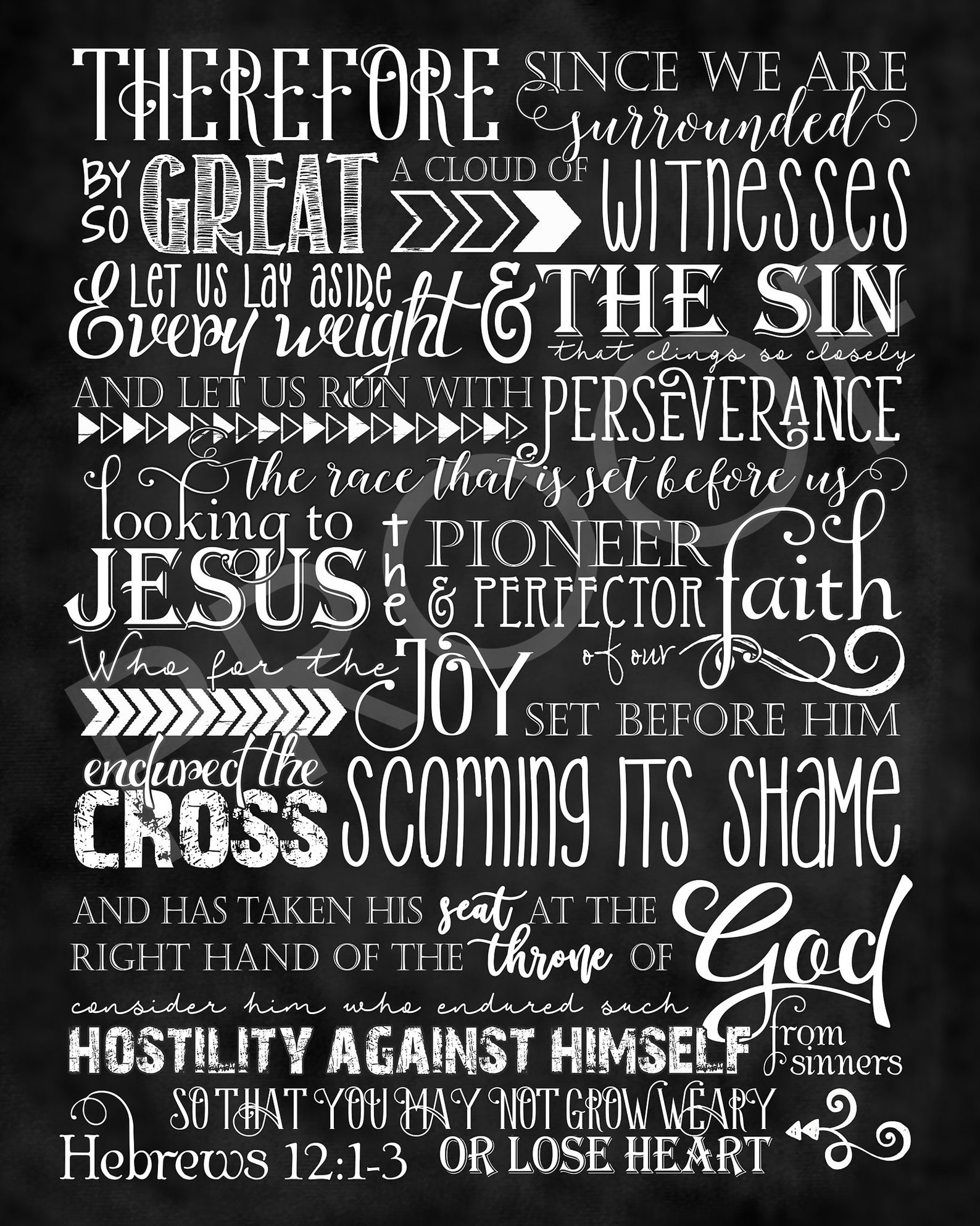 Scripture Art Hebrews 12:1-3 Chalkboard Style - Etsy