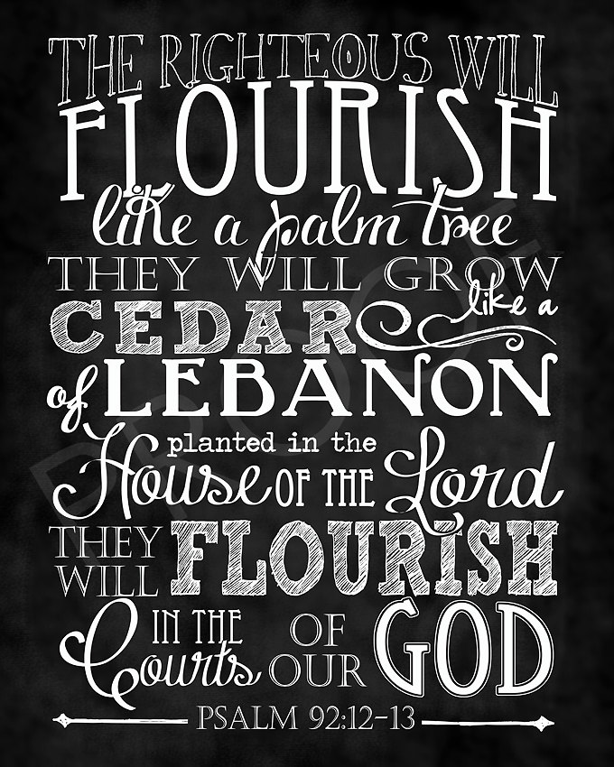 Scripture Art Psalm 92:12-13 Chalkboard Style | Etsy
