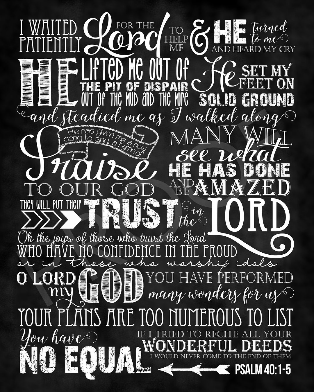 Scripture Art - Psalm 40:1-5 ~ Chalkboard Style - Etsy