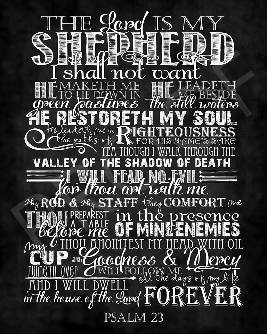 Scripture Art - Psalm 23 (KJV) ~ Chalkboard Style - Etsy