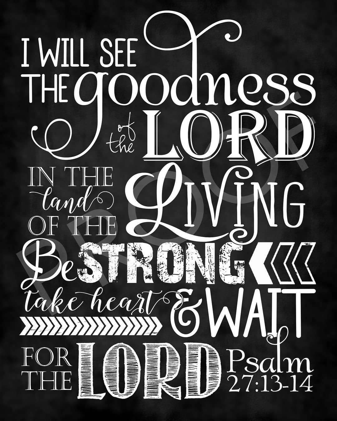 Scripture Art - Psalm 27:13-14 ~ Chalkboard Style - Etsy