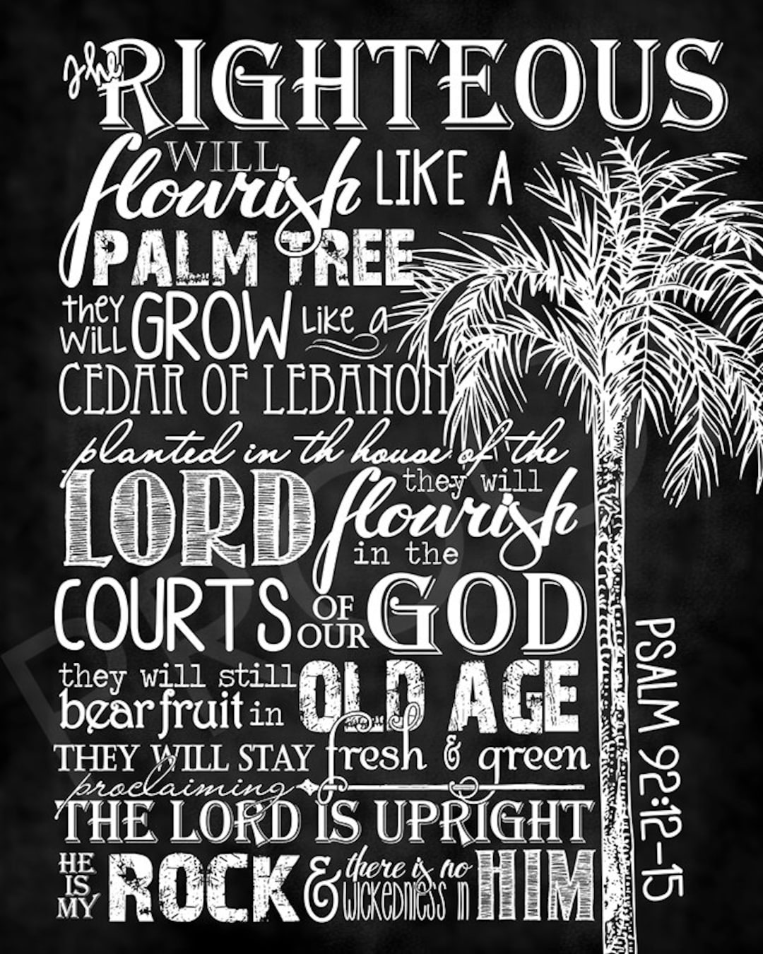 Scripture Art - Psalm 92:12-15 ~ Chalkboard Style - Etsy