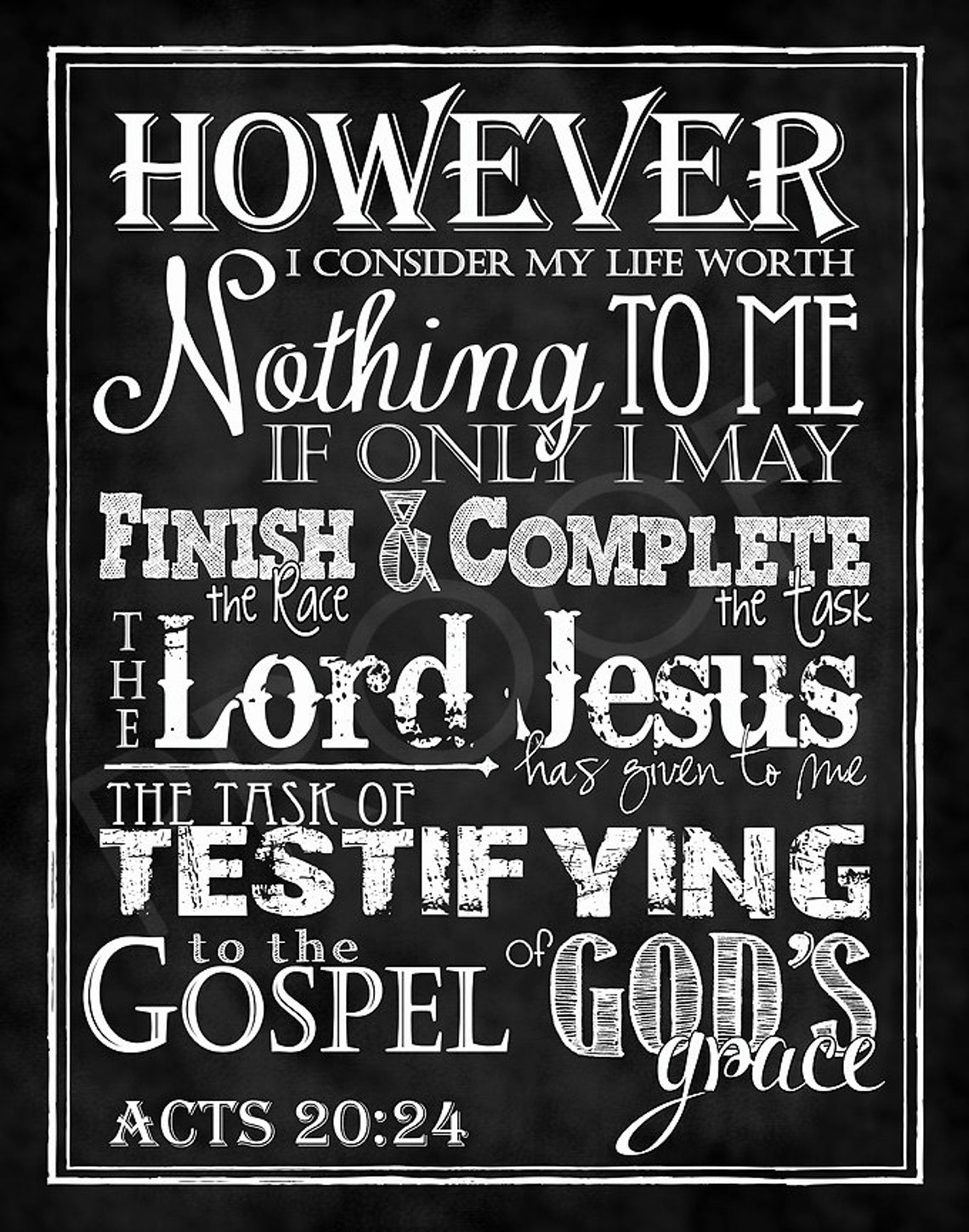 Scripture Art Acts 20 24 Chalkboard Style Etsy