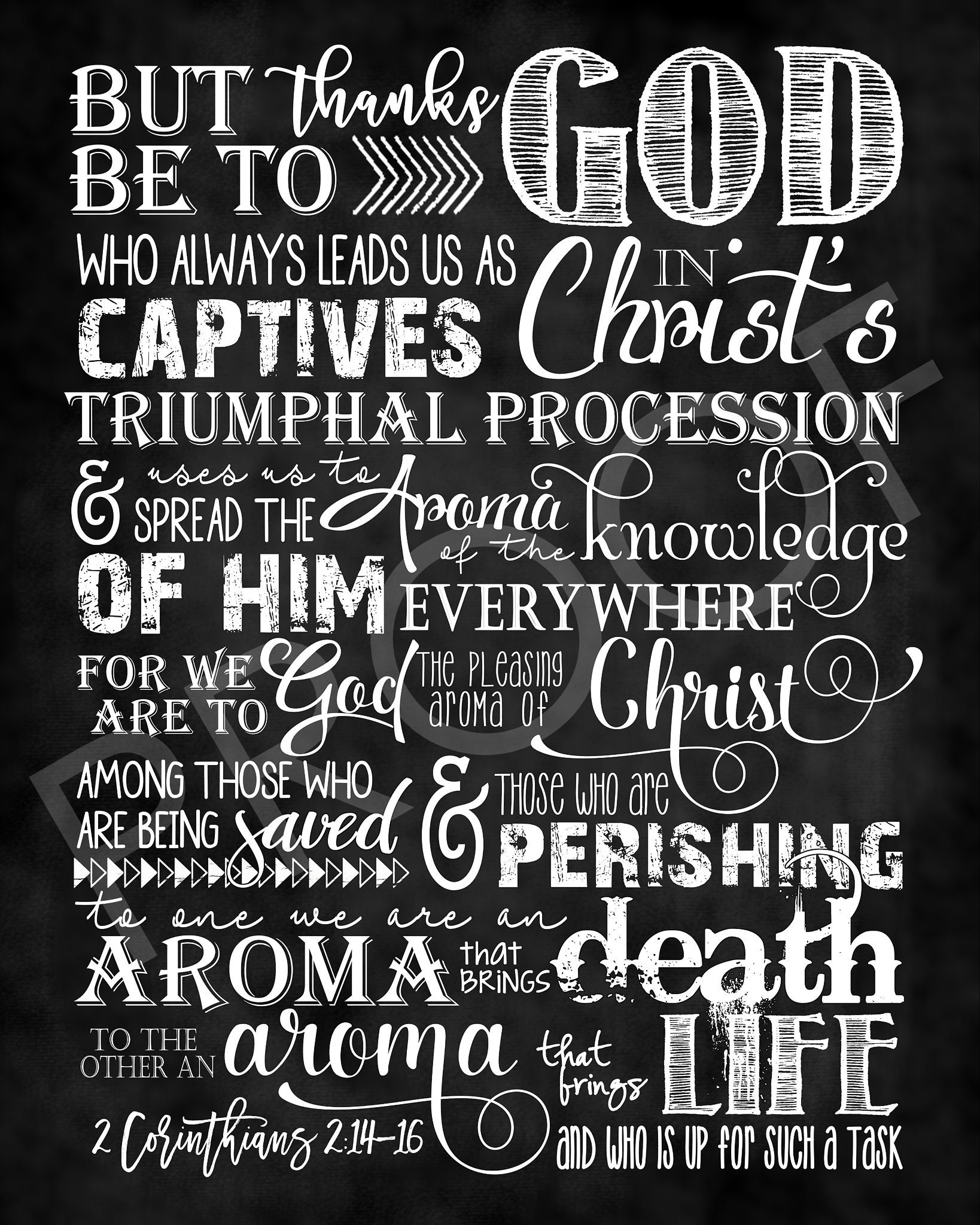Scripture Art 2 Corinthians 2:14-16 Chalkboard Style | Etsy