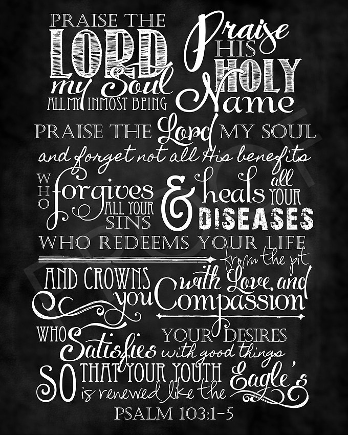 Scripture Art Psalm 103:1-5 Chalkboard Style | Etsy