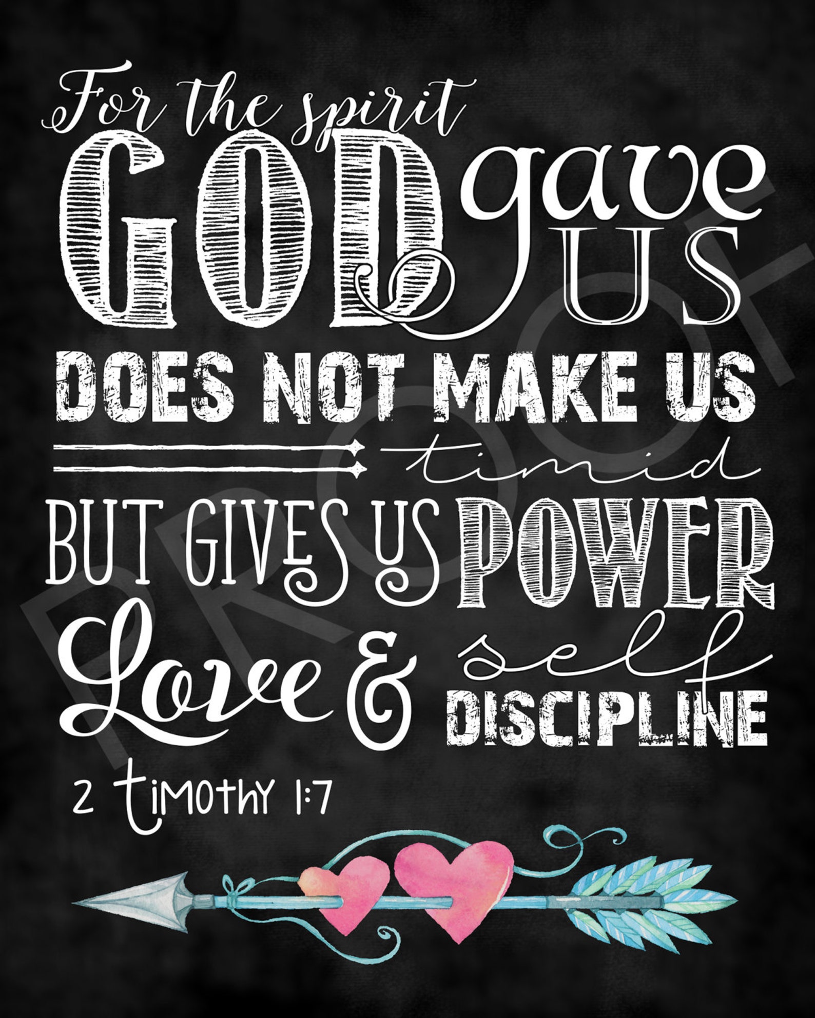 Scripture Art 2 Timothy 1:7 Chalkboard Style | Etsy