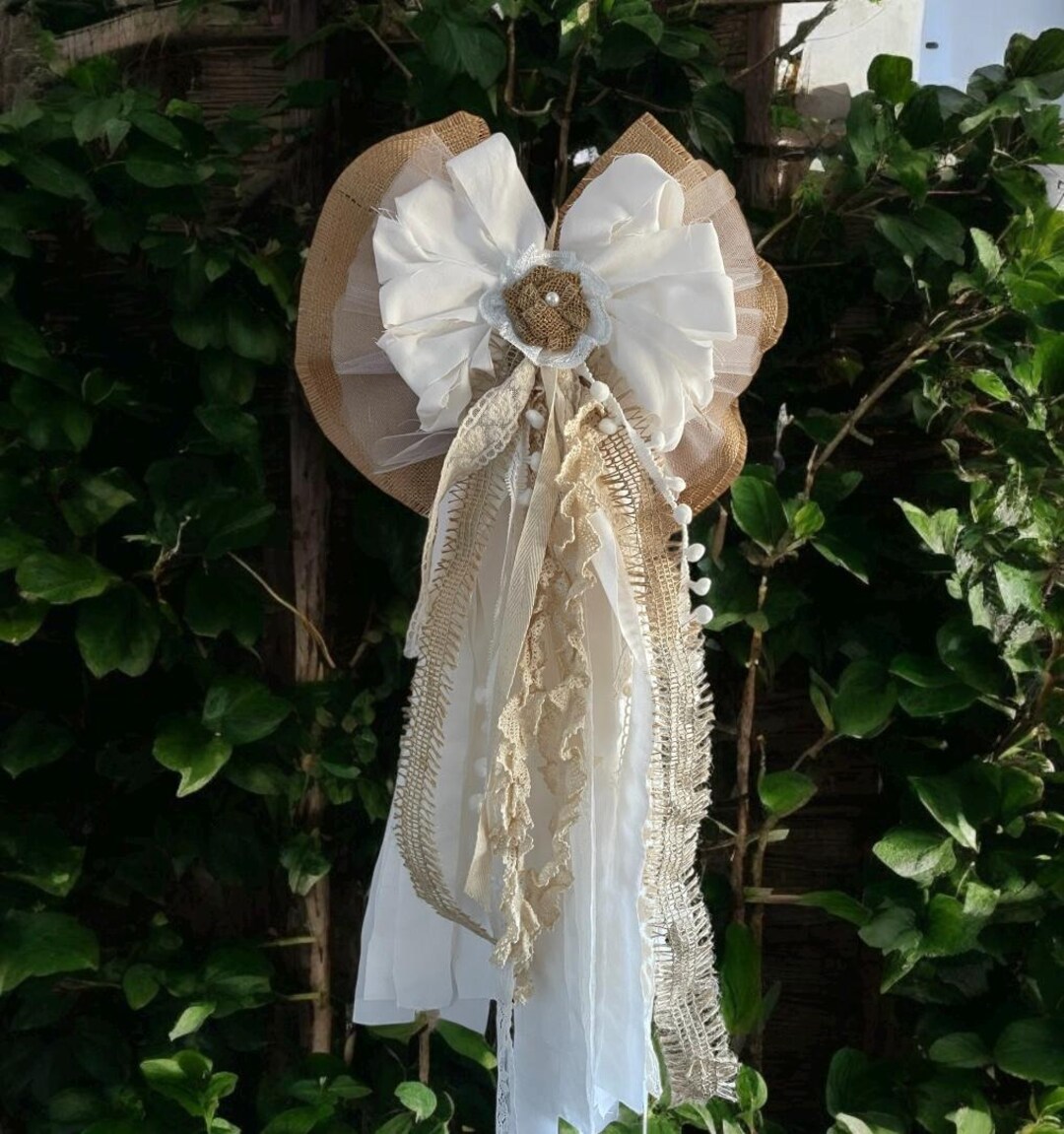 Rustic Wedding Bow, Country Cottage Bow, Shabby Wedding Decor, Burlap ...