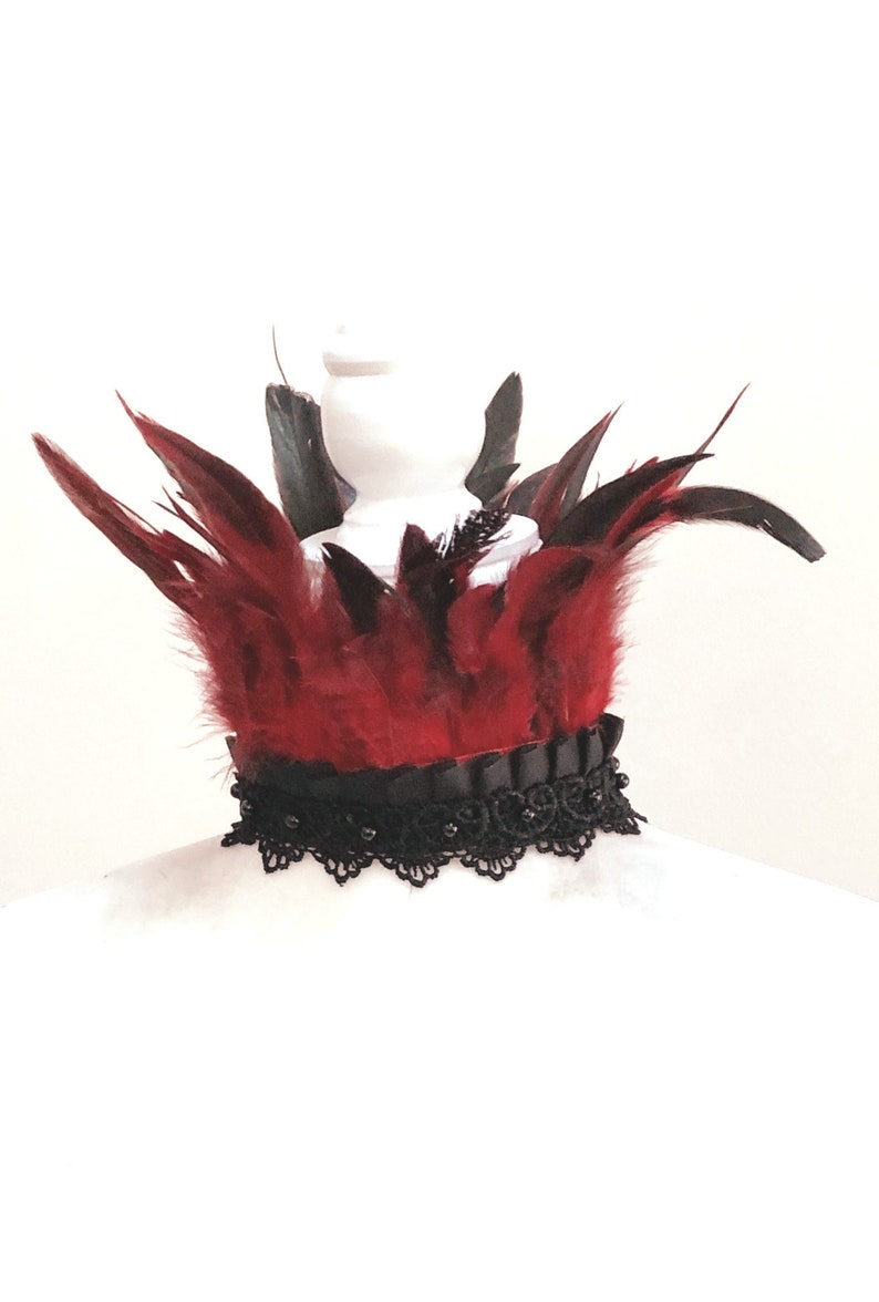 Red Feather collar / Steampunk high collar/ Burlesque fringe | Etsy