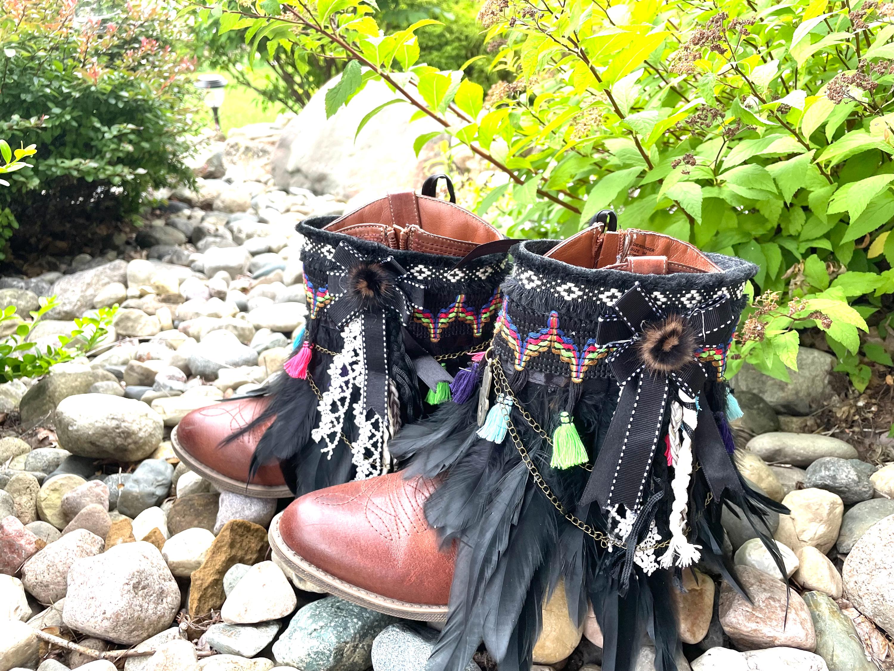 Black Feather Boot Cuff/ Wrap Boho Boot Cover Cowboy Boot Cover. - Etsy