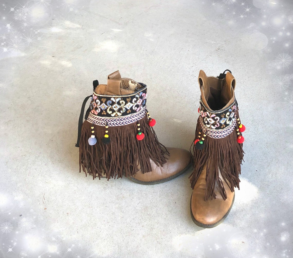 Brown Fringe Boot Cuffs Bohemian Boot Covers Gypsy Boot Wrap | Etsy