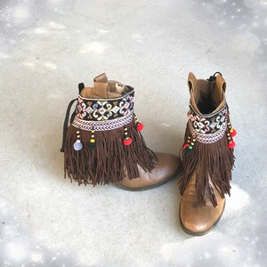 Brown Fringe Boot Cuffs Bohemian Boot Covers Gypsy Boot Wrap Ankle Cuff ...