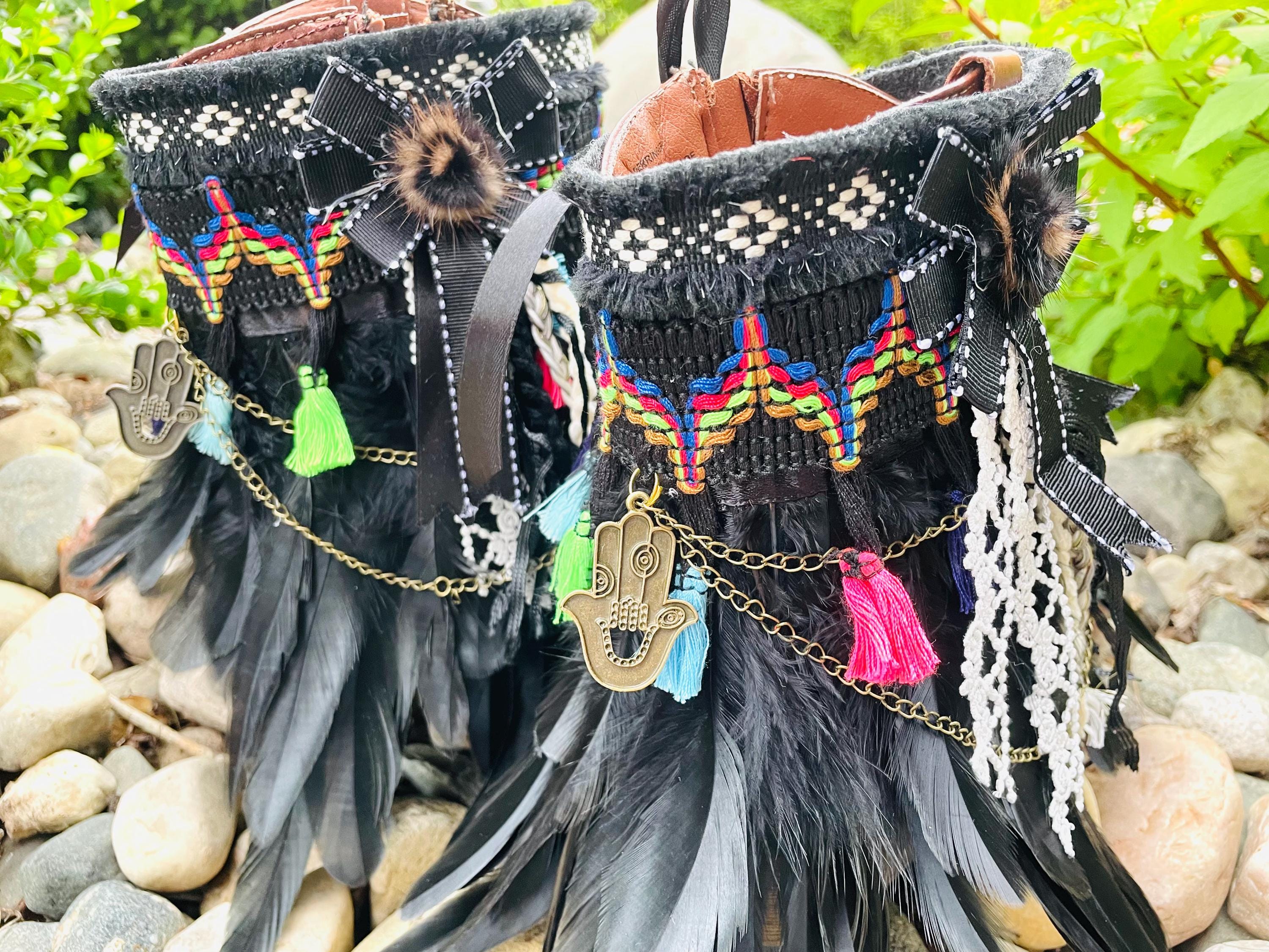 Black Feather Boot Cuff/ Wrap Boho Boot Cover Cowboy Boot Cover. - Etsy