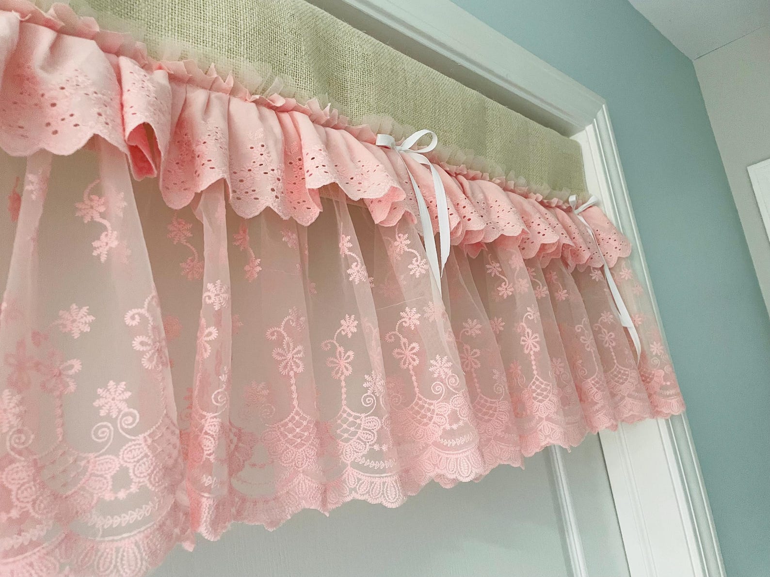 Pink Lace Fringe Window Valance: Shabby Chic Boho Curtain - Etsy