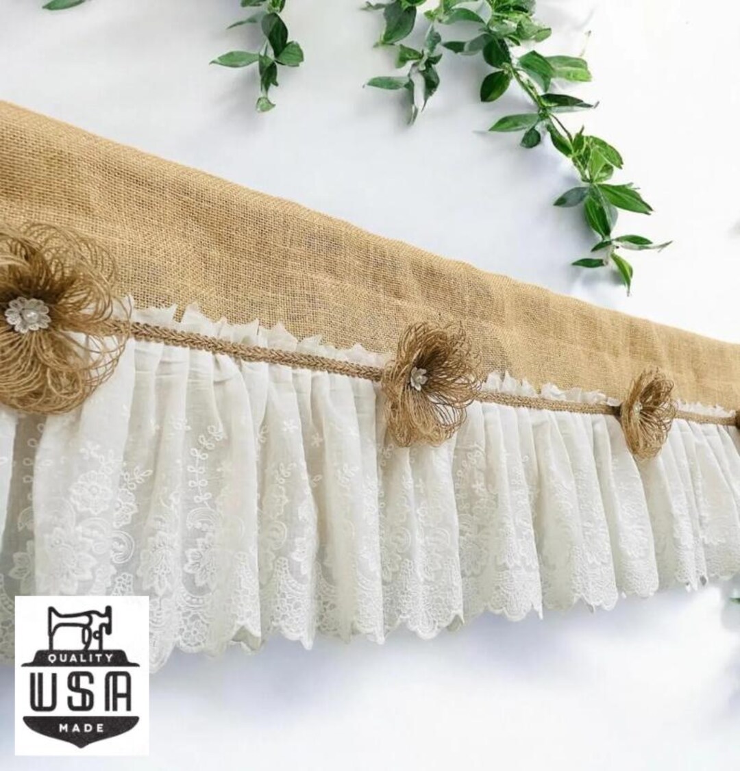 Burlap Lace Farmhouse Valance: Rustic Cottage Window Curtain - Etsy