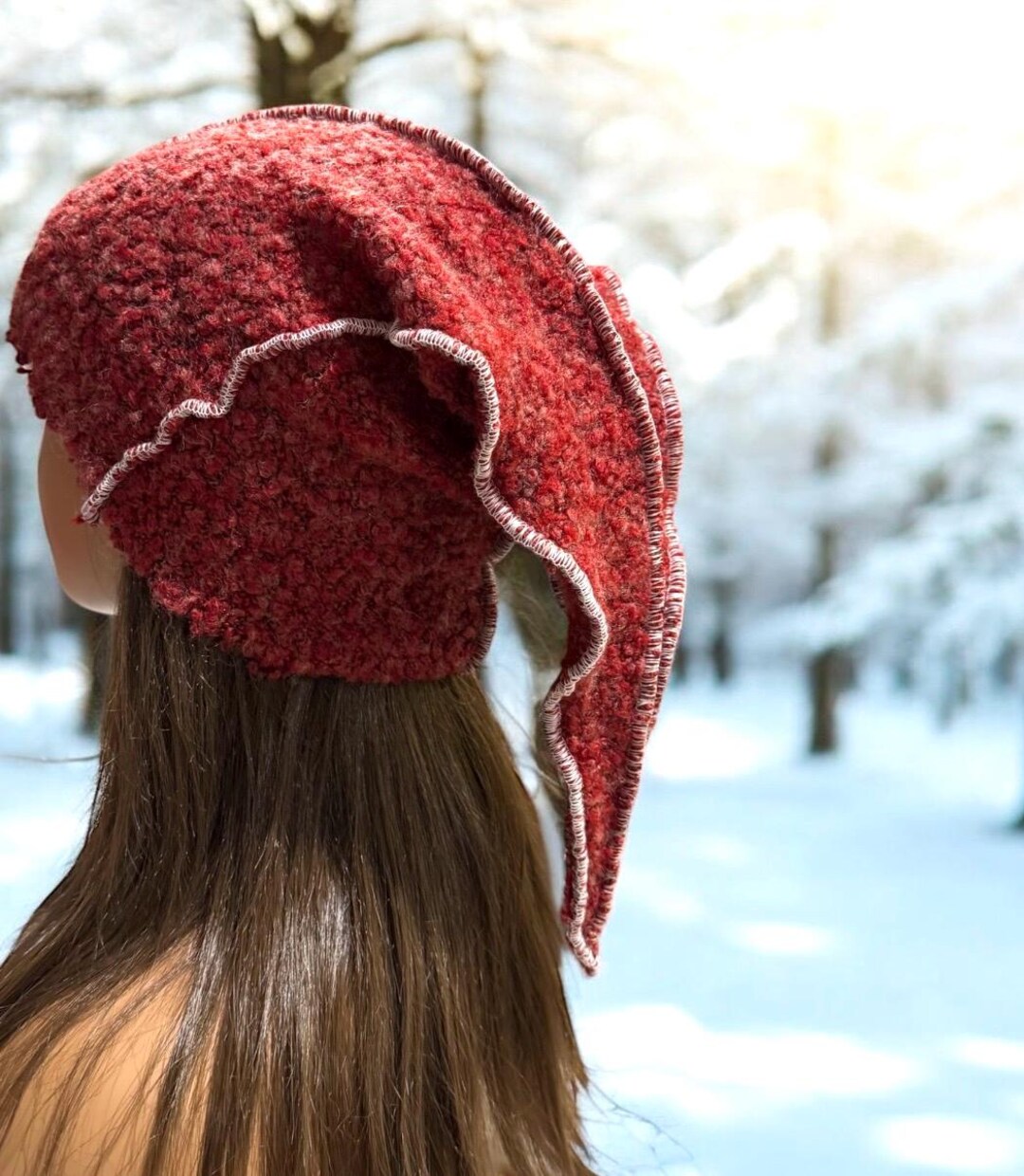 Handmade Red Knit Elf Hood: Winter Jester Beanie - Etsy