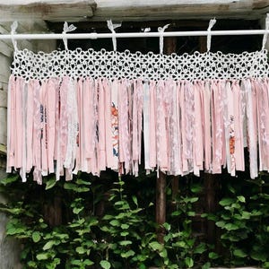 Custom Pink Rustic Fringe Window Treatment Lace Curtain Rag Tie Garland ...