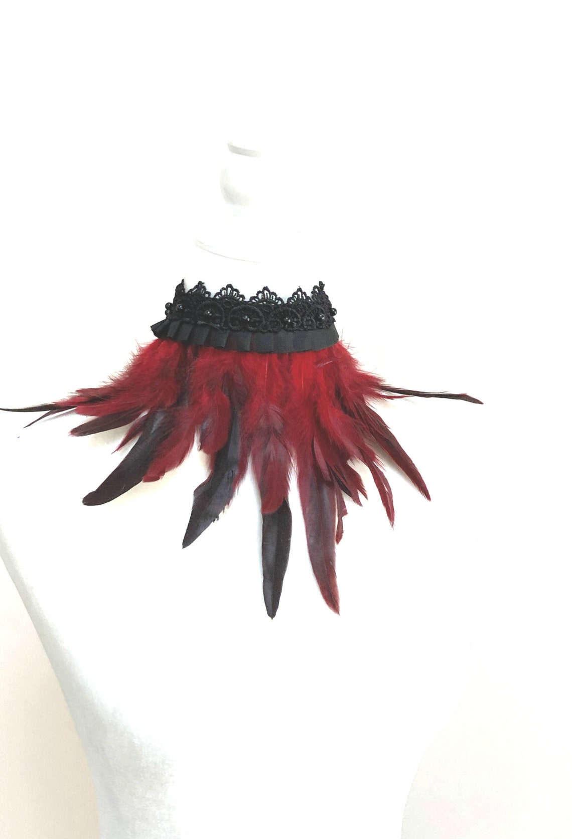 Red Feather Collar / Steampunk High Collar/ Burlesque Fringe | Etsy