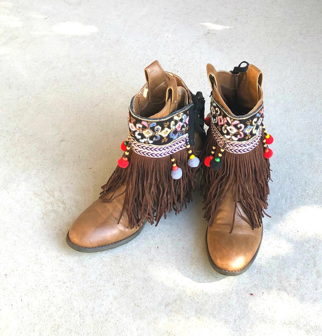 Brown Fringe Boot Cuffs Bohemian Boot Covers Gypsy Boot Wrap Ankle Cuff ...