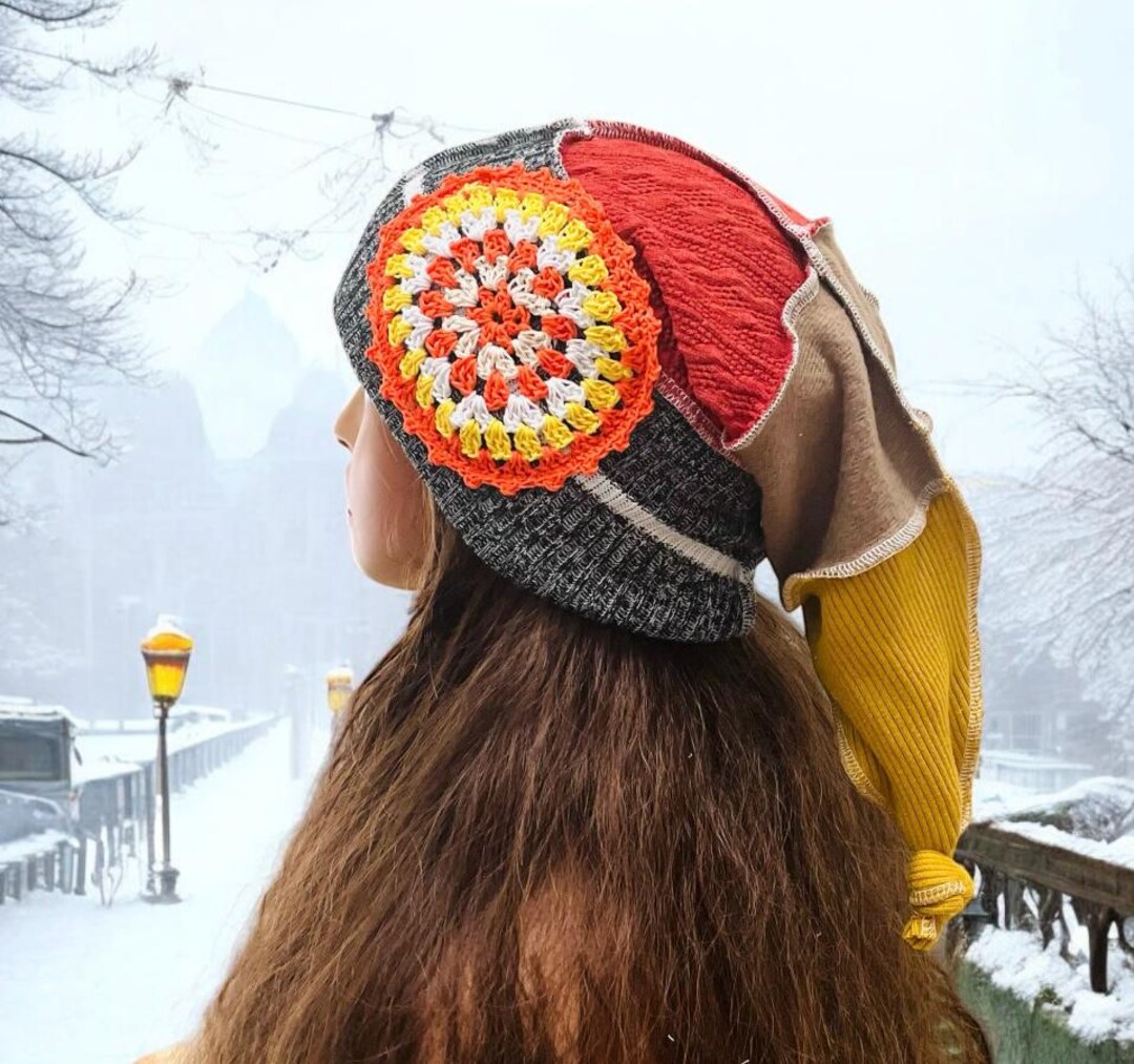 Elf Hood Jester Beanie Wizard Hat Unisex OOAK Upcycled Patchwork Winter Hat. - Etsy