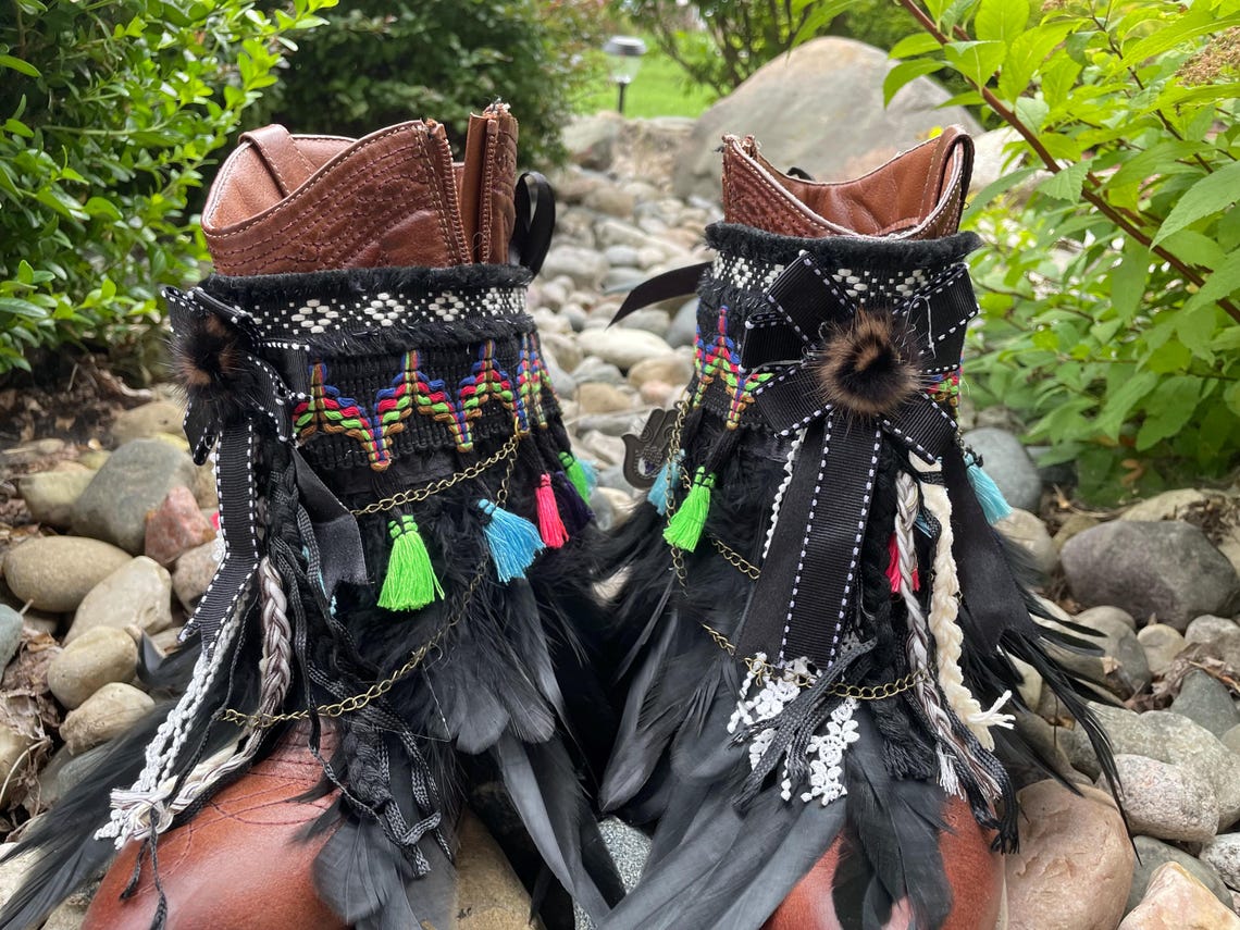 Black Feather Boot Cuff/ Wrap Boho Boot Cover Cowboy Boot Cover. - Etsy