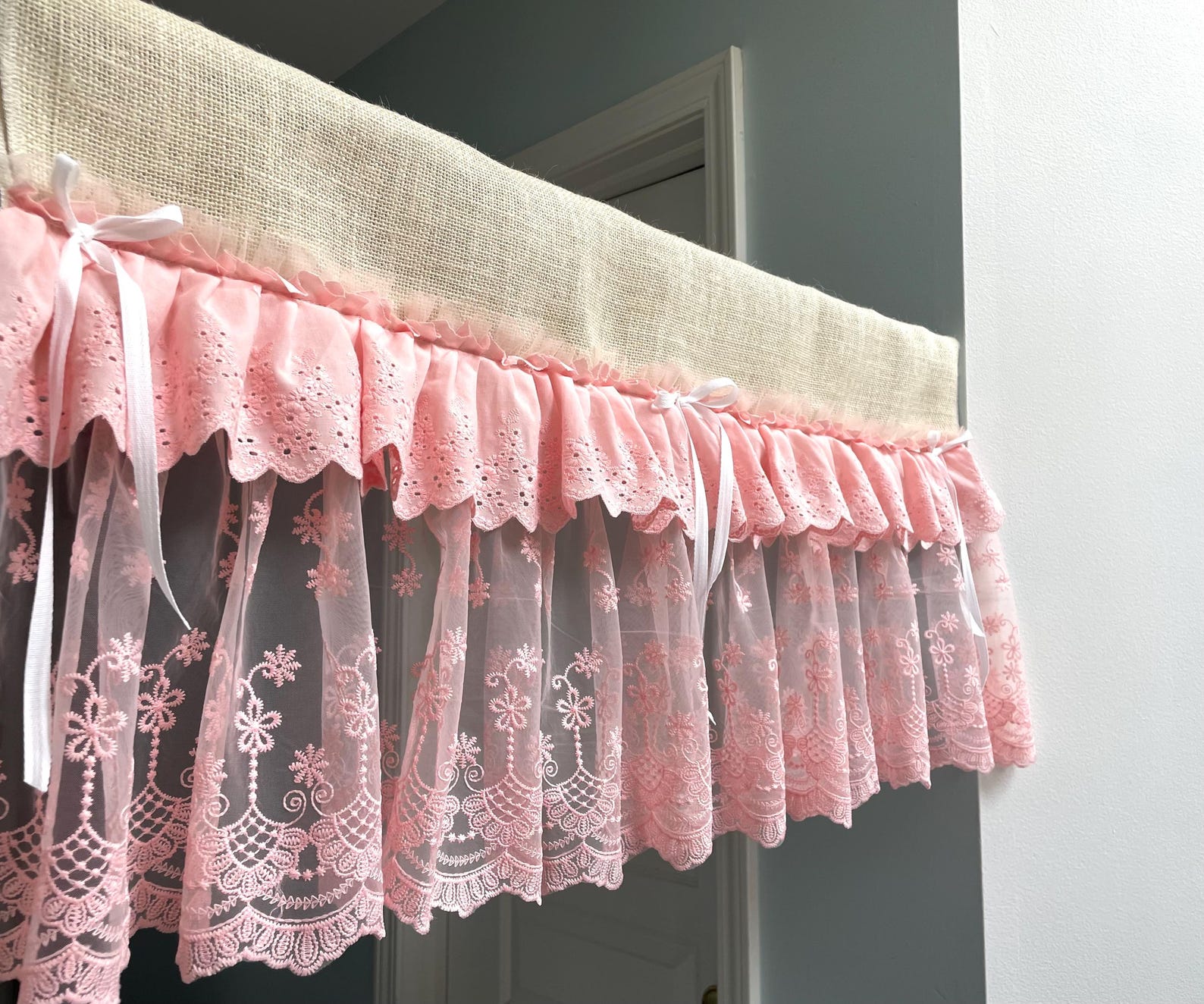 Pink Lace Fringe Window Valance: Shabby Chic Boho Curtain - Etsy