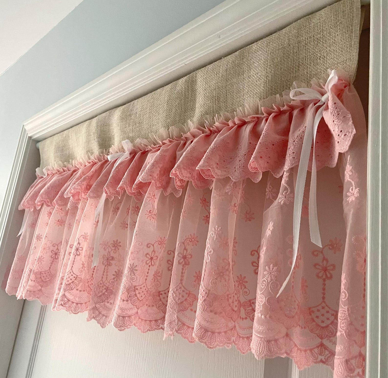 Pink Lace Fringe Window Valance: Shabby Chic Boho Curtain - Etsy