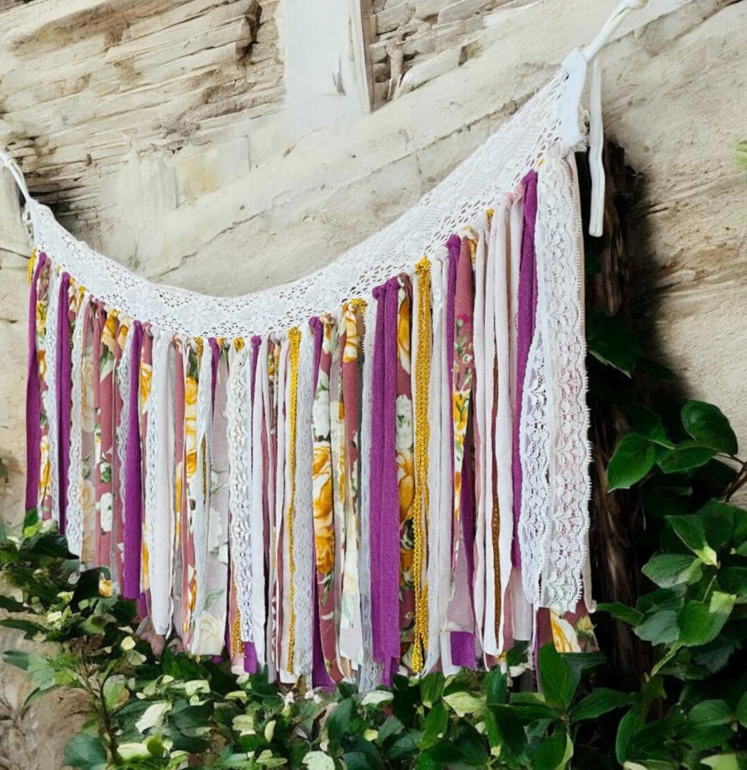 Custom Rustic Fringe Window Treatment Rag Tie Banner Pink Bedroom ...