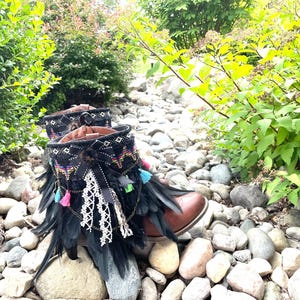 Black Feather Boot Cuff/ Wrap Boho Boot Cover Cowboy Boot Cover. - Etsy