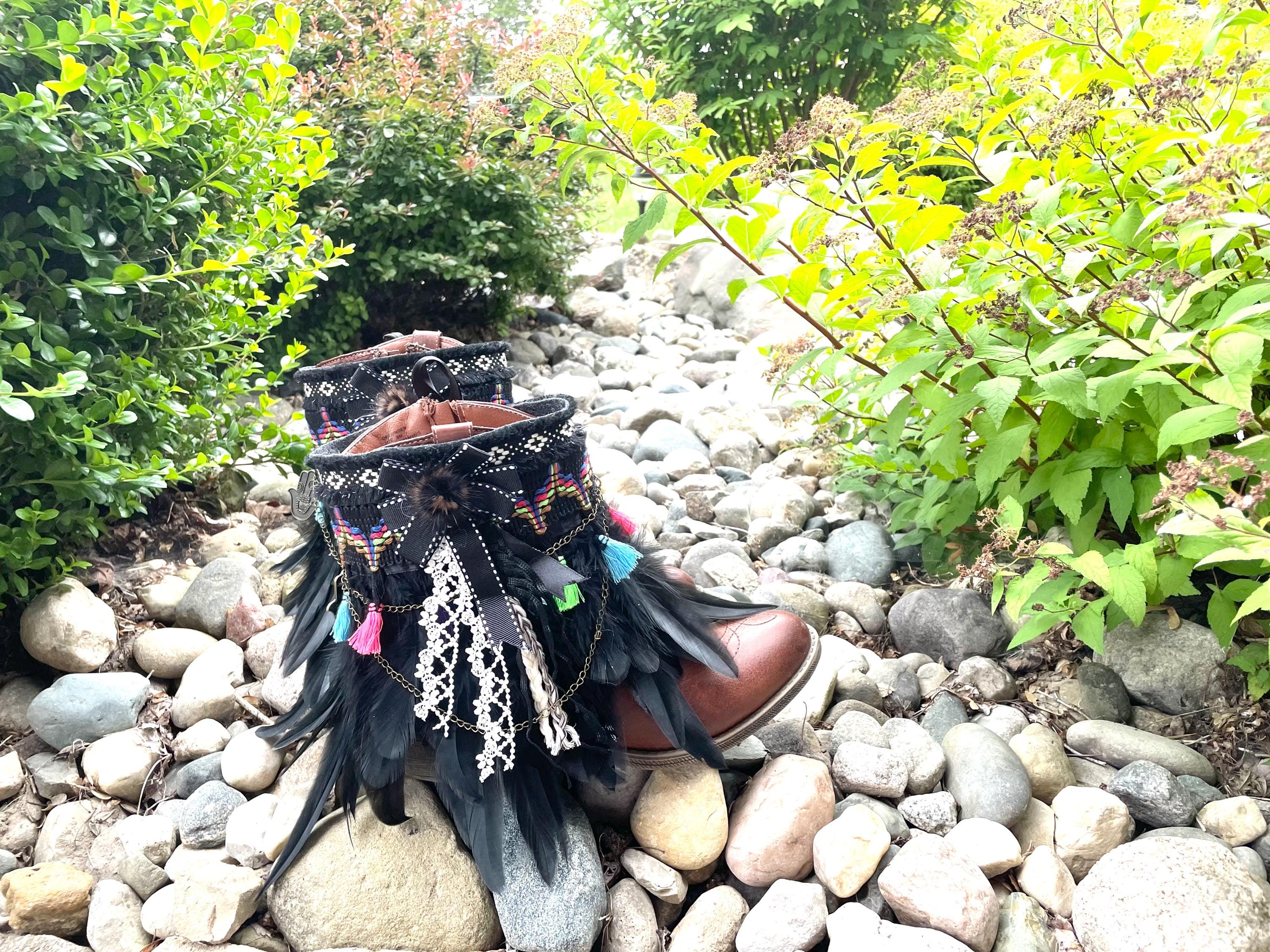 Black Feather Boot Cuff/ Wrap Boho Boot Cover Cowboy Boot Cover. - Etsy