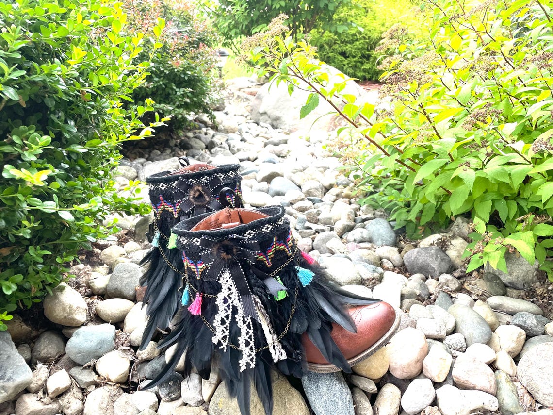 Black Feather Boot Cuff/ Wrap Boho Boot Cover Cowboy Boot Cover. - Etsy
