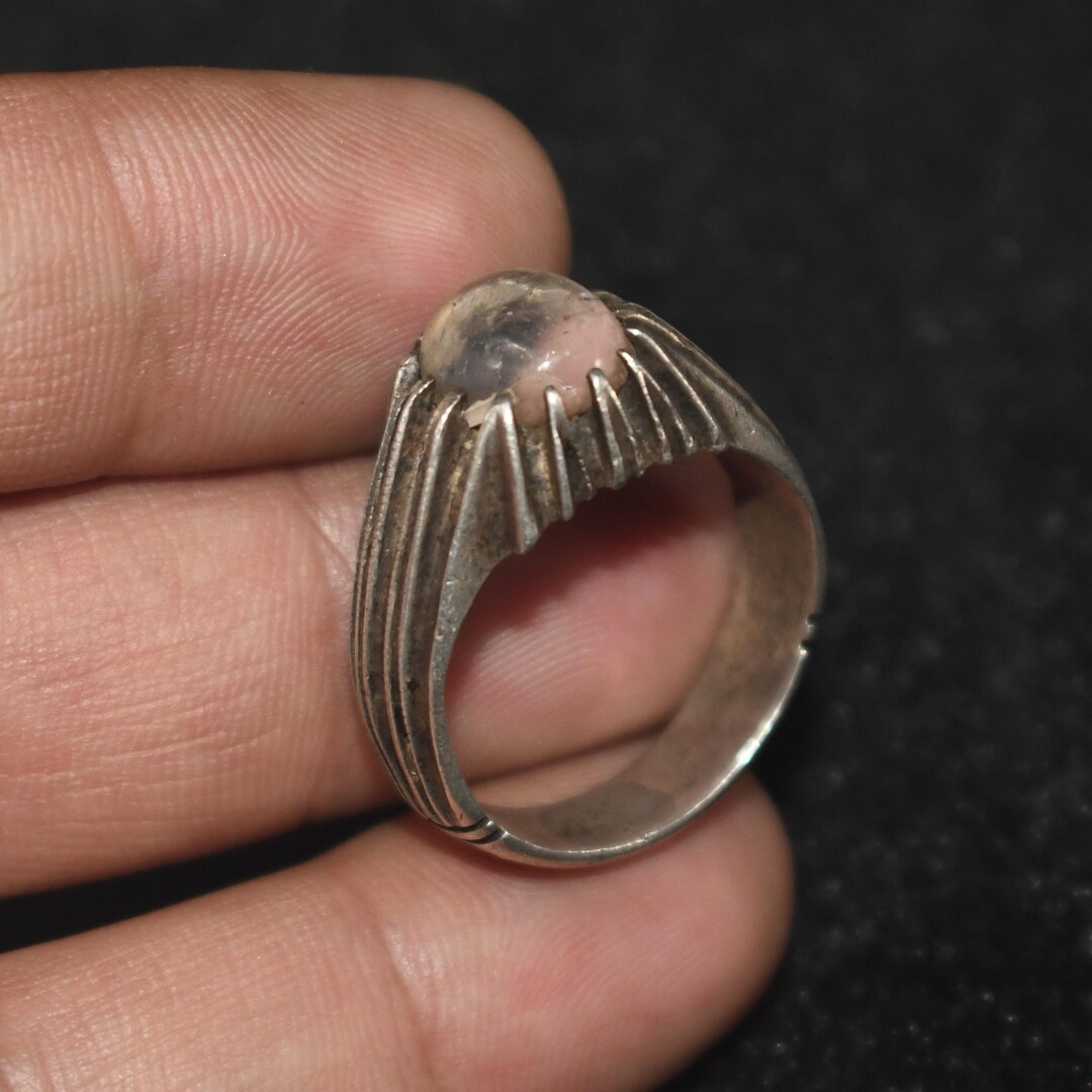 Antique Old Near Eastern Solid Silver Handmade Ring With Crystal Bezel ...