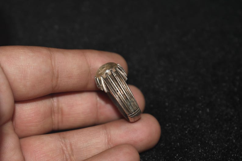 Antique Old Near Eastern Solid Silver Handmade Ring With Crystal Bezel ...