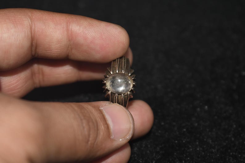Antique Old Near Eastern Solid Silver Handmade Ring With Crystal Bezel ...