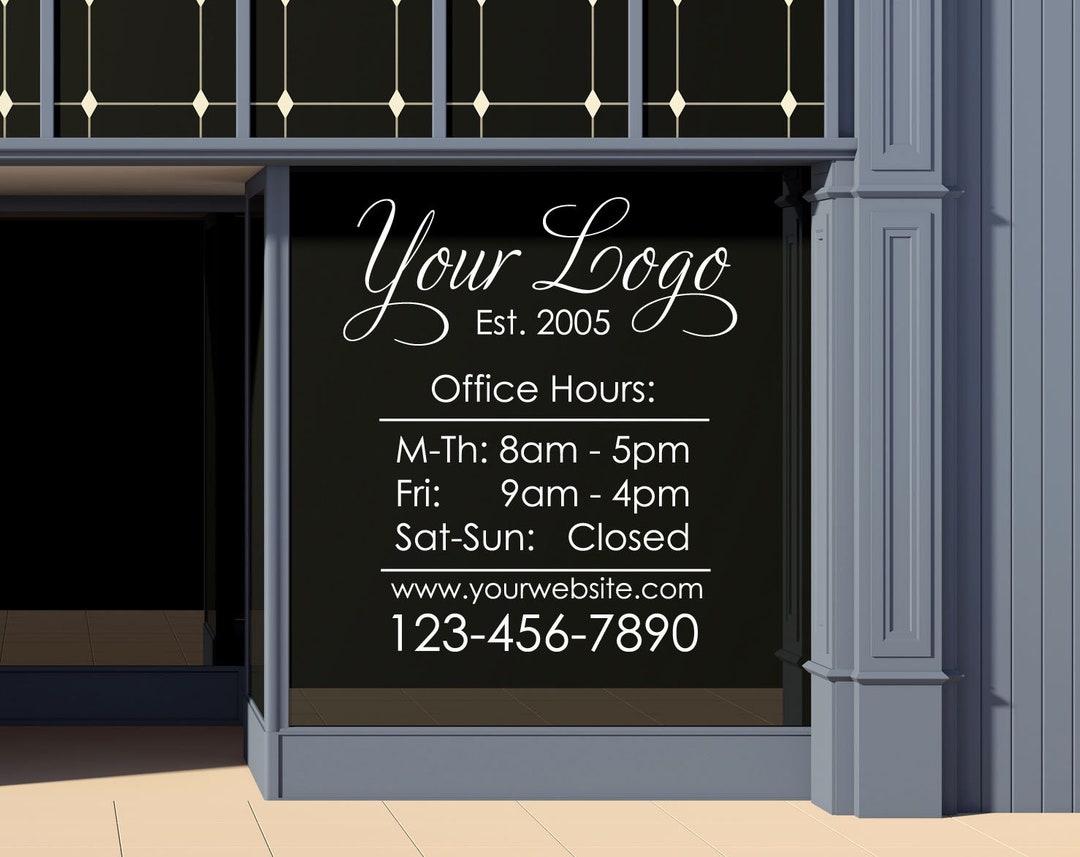 Custom Business Sign | Vinyl Wall Window Store Logo Operation Hours ...