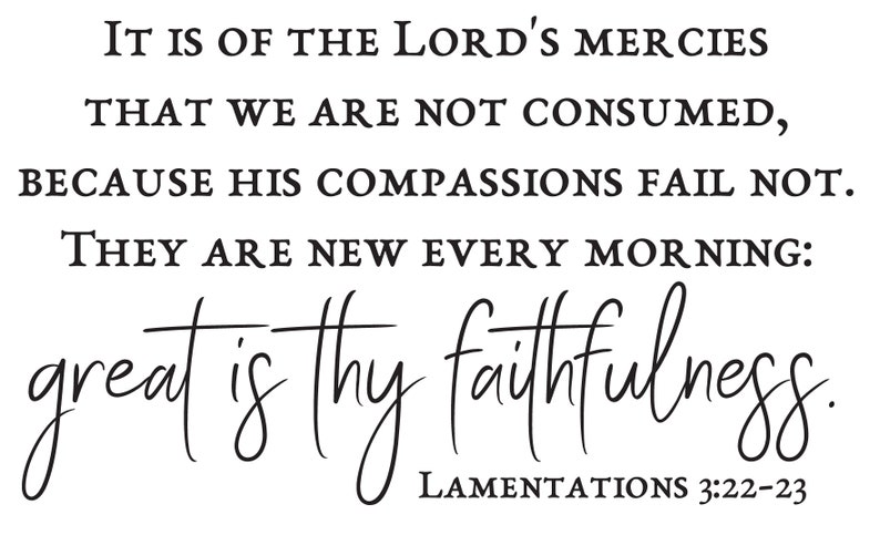 Vinyl Wall Art Decal | Lamentations 3:22-23 | "it is of the Lord's ...
