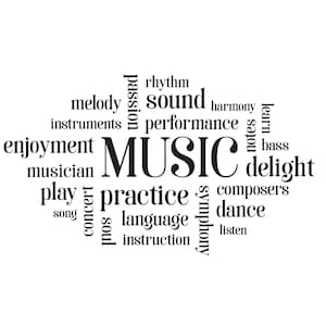 Vinyl Wall Art Decal | MUSIC Word Cloud | Classroom Music Room ...