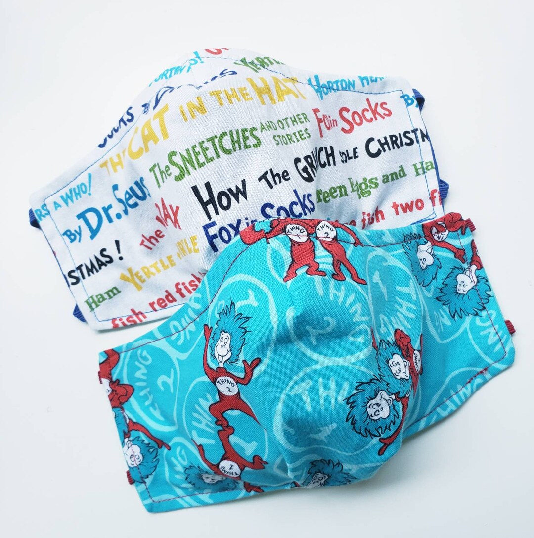 Dr. Seuss Thing 1 Thing 2 Face Mask 3 Layer Cotton W Nose Wire & Filter ...